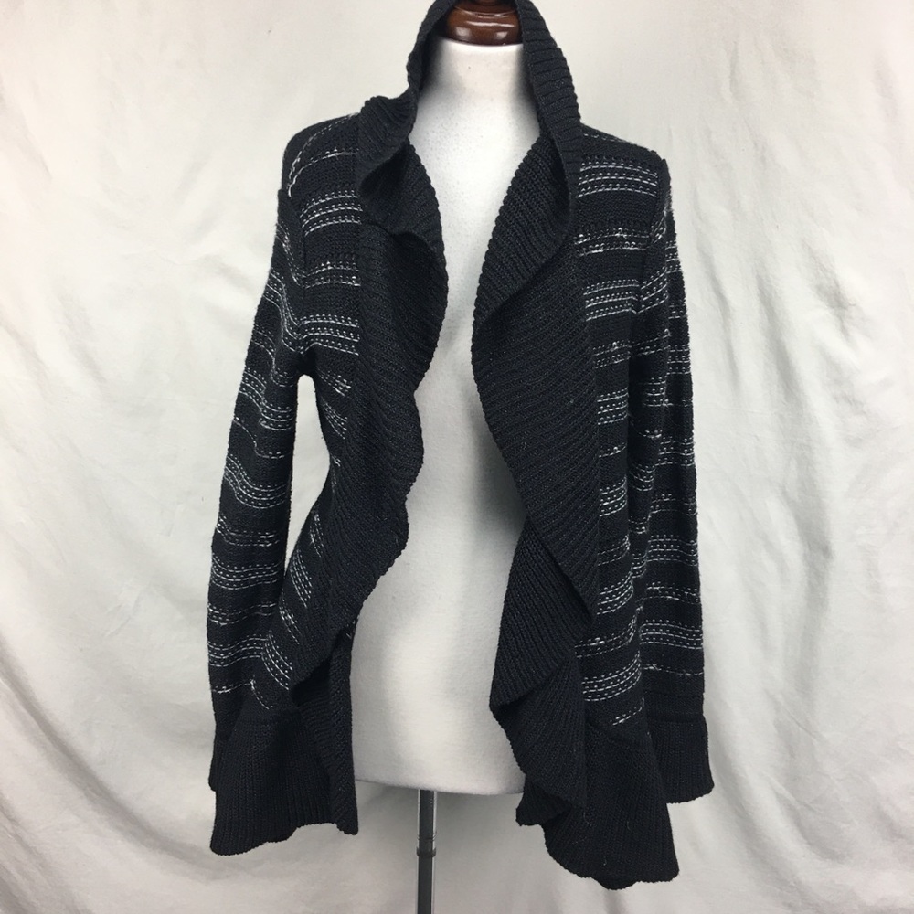 Whbm Charcoal Metallic Silver Open Front Cardigan - Gem